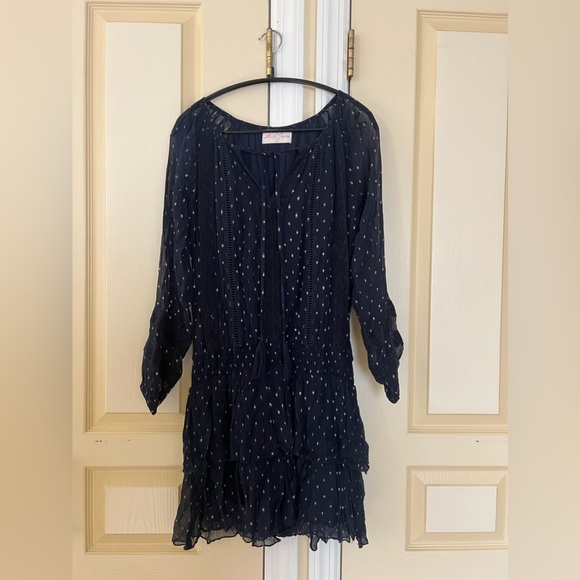 Miss June | Dresses | Miss June Navy Blue Ruffle Dress With Gold ...